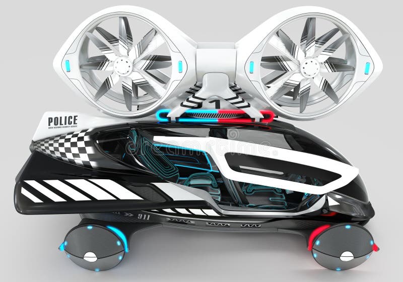 3D Illustration of a Conceptual Flying Multifunctional Police ...