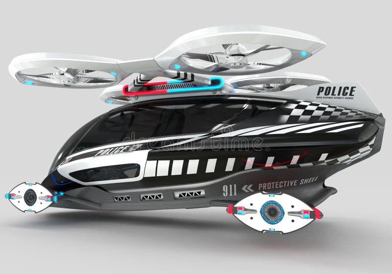 3D Illustration of a Conceptual Flying Multifunctional Police ...