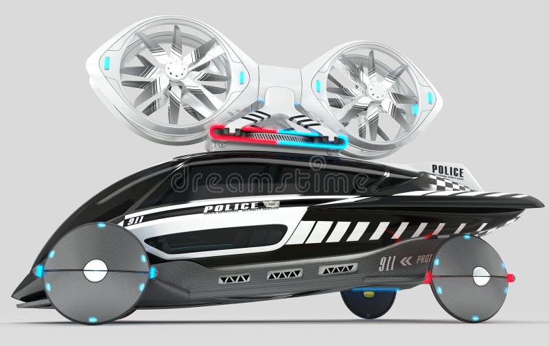 3D Illustration of a Conceptual Flying Multifunctional Police ...