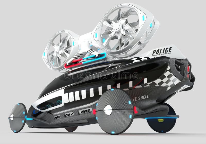 3D Illustration of a Conceptual Flying Multifunctional Police ...