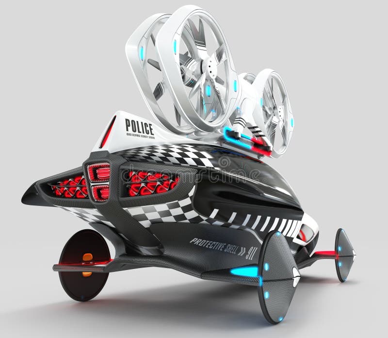 3D Illustration of a Conceptual Flying Multifunctional Police ...