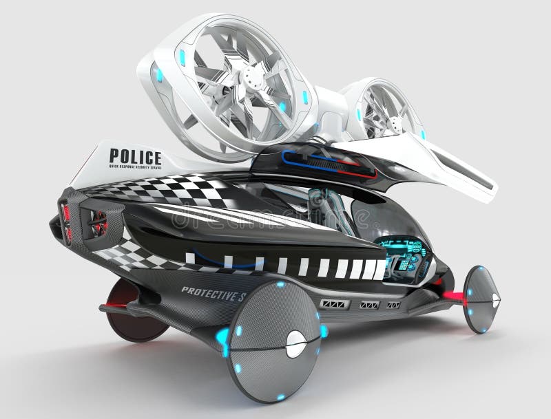 3D Illustration of a Conceptual Flying Multifunctional Police ...