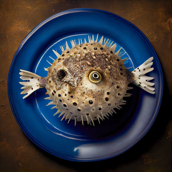 3d Illustration Cooked Puffer Fish on a Plate. Generative AI Stock ...