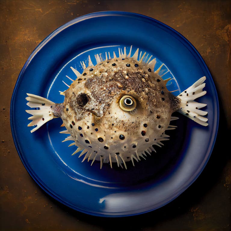 3d Illustration Cooked Puffer Fish on a Plate. Generative AI Stock ...