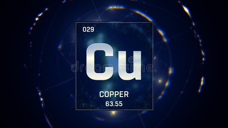Copper As Element 29 of the Periodic Table 3D Illustration on Blue ...