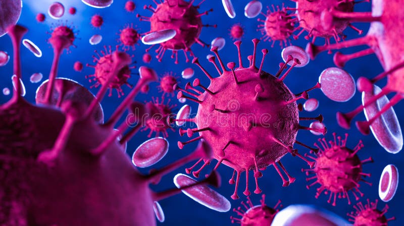 3D Illustration Coronavirus COVID-19 Virus Under Microscope in Blood ...