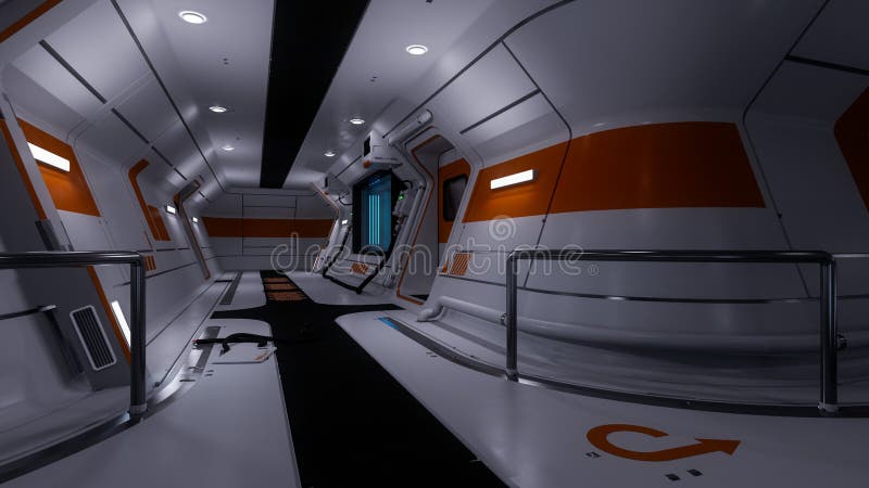 Futuristic Science Fiction Space Ship Interior Corridor with White ...