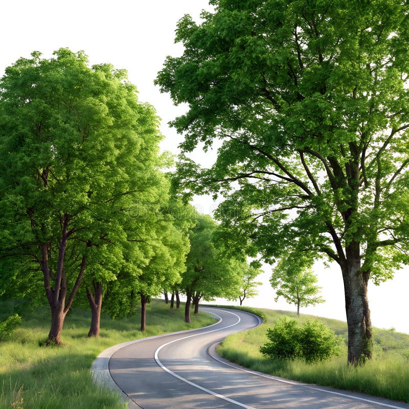 3D Illustration of Country Road and Green Trees Isolated Stock ...
