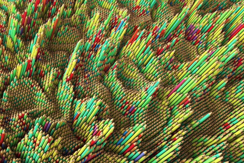 3D Illustration Creative Background of Colored Pencils with Different ...