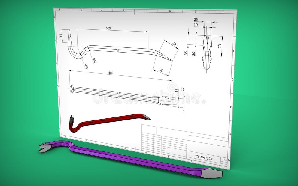 3D illustration of crowbar stock illustration. Illustration of isolated ...