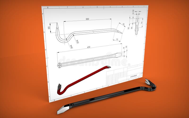 3D illustration of crowbar stock illustration. Illustration of hand ...