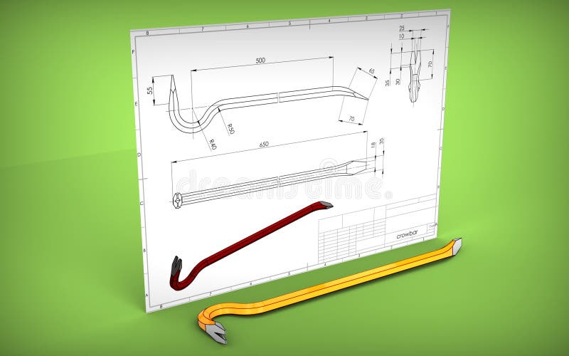 3D illustration of crowbar stock illustration. Illustration of symbol ...