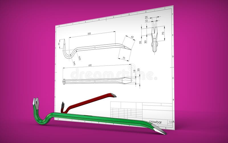 3D illustration of crowbar stock illustration. Illustration of drawing ...