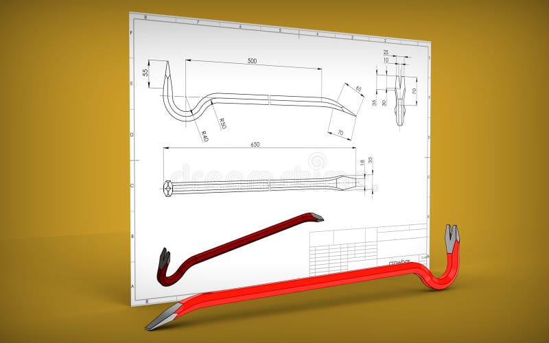 3D illustration of crowbar stock illustration. Illustration of hand ...