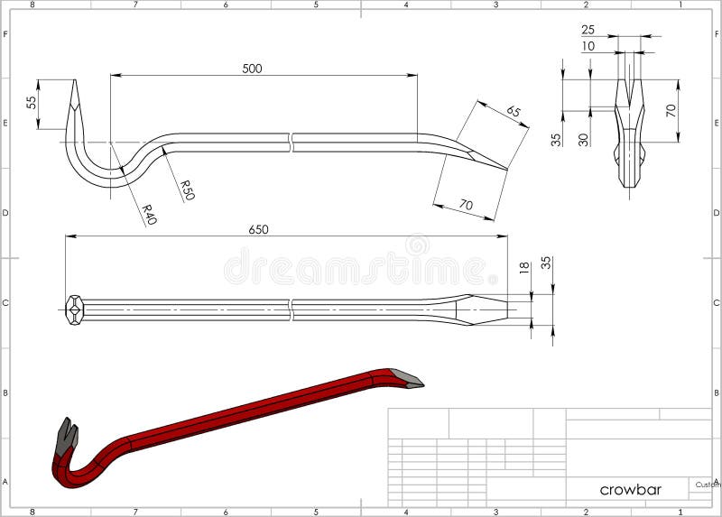 3D illustration of crowbar stock illustration. Illustration of crime - 124443027