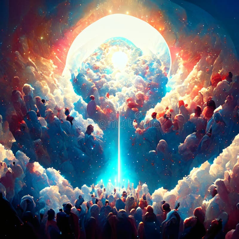 3d Illustration of a Crowd of People Watching a Huge Cloud Explosion AI ...