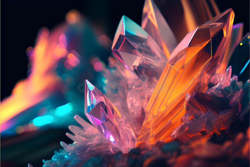 3d Illustration of Crystal Crystals on Black Background with Bokeh ...