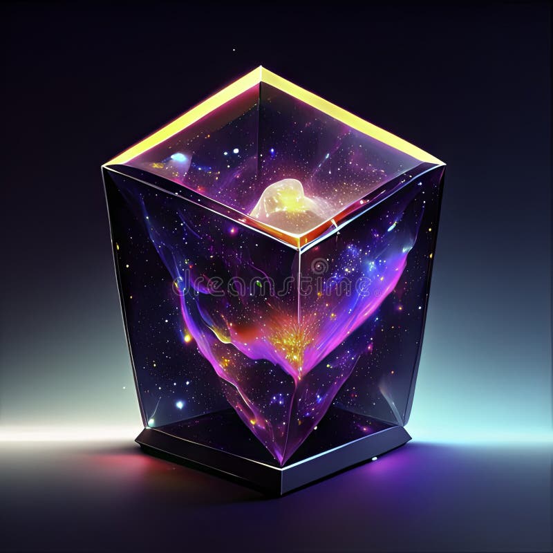 3d Illustration of a Crystal Cube with a Cosmic Pattern Inside. AI ...