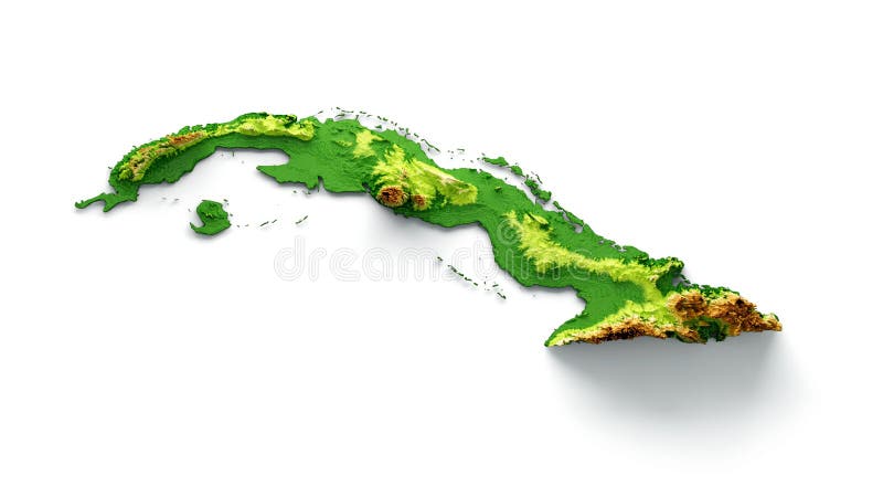 Cuba Map Shaded Relief Color Height Map on the Sea Blue Background 3d ...