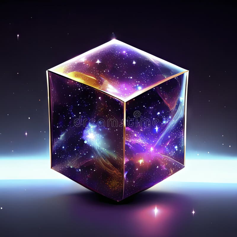 3d Illustration of a Cube in Space with Stars and Galaxies. AI ...