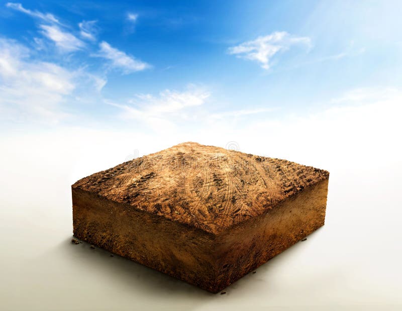 3d Illustration of Cubical Soil Land Geology Cross Section with Asphalt ...