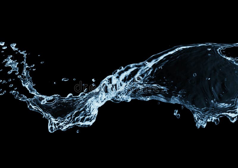 3d Illustration of Curved Water Waves and Splashes on Black Background ...