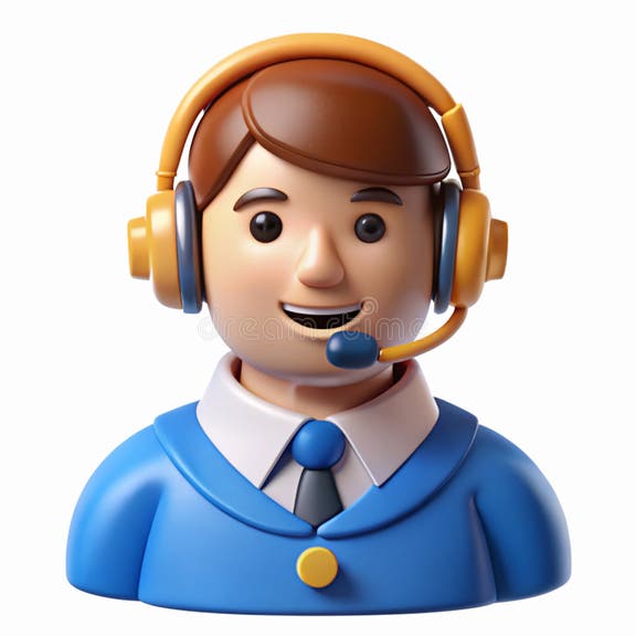 3D Illustration of Customer Service Representative in Blue Uniform with ...