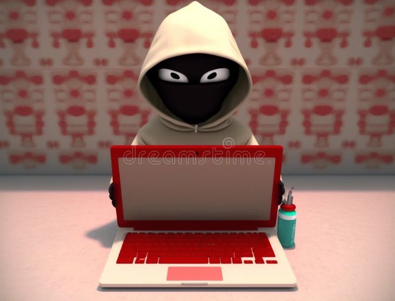 Cute Anonymous Hacker with Hoodie Using Computer Laptop. Concept of ...