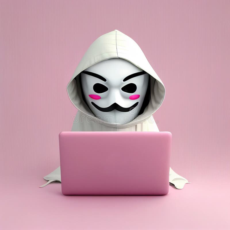 Cute Anonymous Hacker with Hoodie Using Computer Laptop. Concept of ...