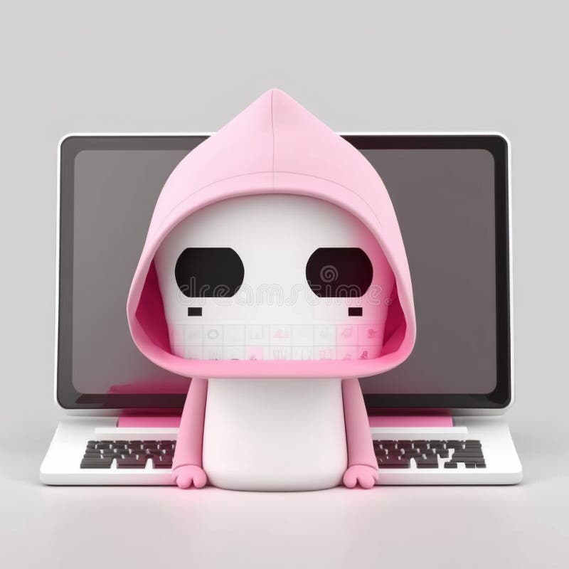 Cute Anonymous Hacker with Hoodie Using Computer Laptop. Concept of ...
