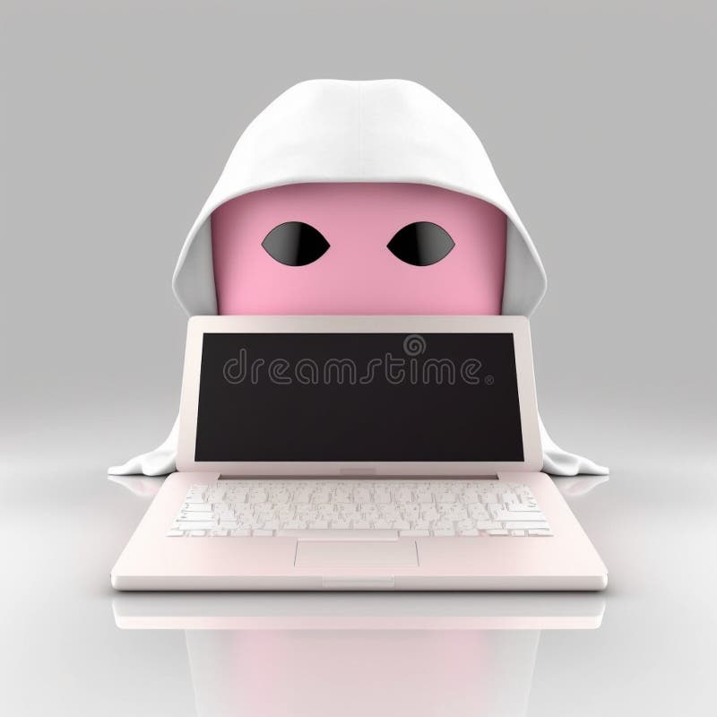 Cute Anonymous Hacker with Hoodie Using Computer Laptop. Concept of ...