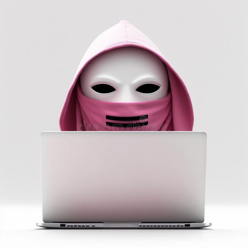 Cute Anonymous Hacker with Hoodie Using Computer Laptop. Concept of ...