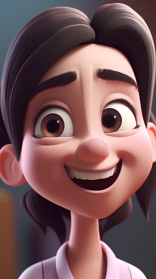 3D Illustration of a Cute Cartoon Girl with a Happy Expression. Stock ...