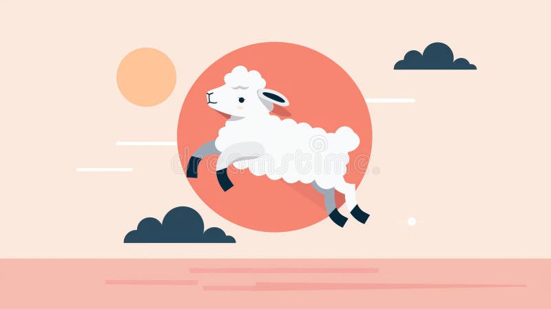 2D Illustration of a Cute Lamb Jumping Happily with Basic Shapes on a ...