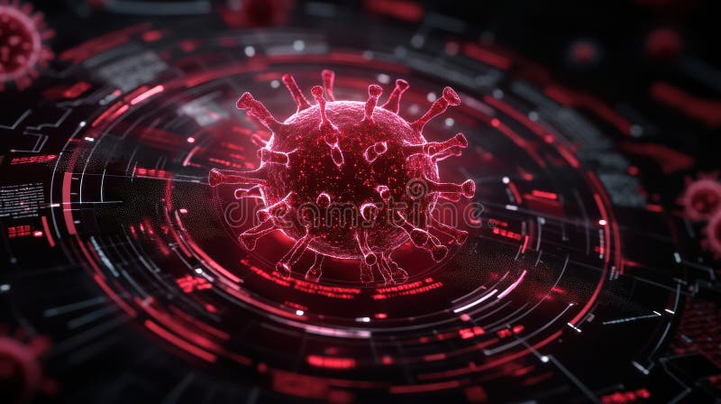 A 3D Illustration of a Cyber Virus, Visualized As a Red Glowing ...