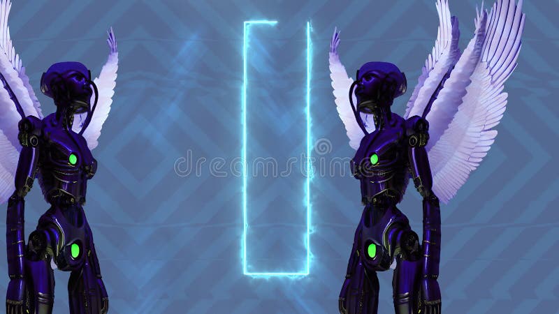 Cyborg Angel of Death Flapping with Wings Stock Illustration ...