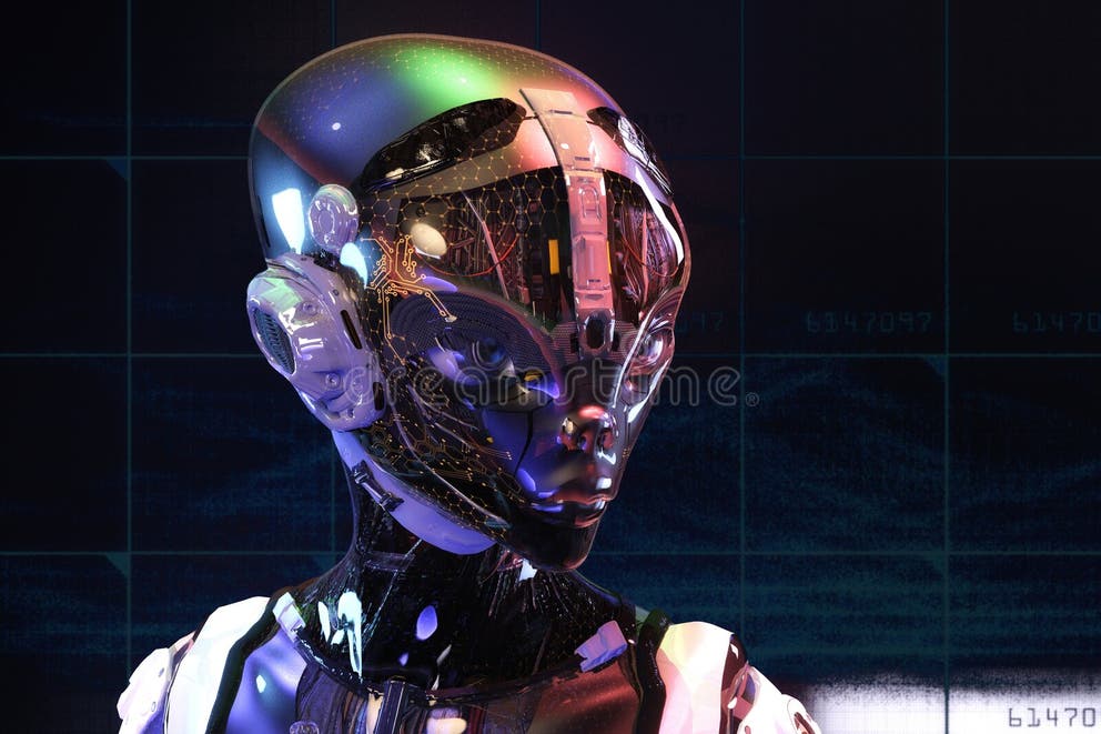 3D Illustration of a Cyborg with Artificial Intelligence Stock ...