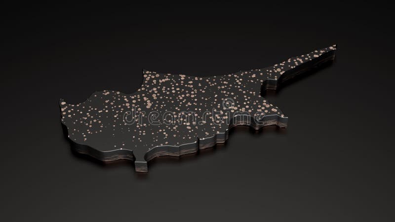 3d Illustration Cyprus Metallic Premium Exclusive Black Map Stock ...