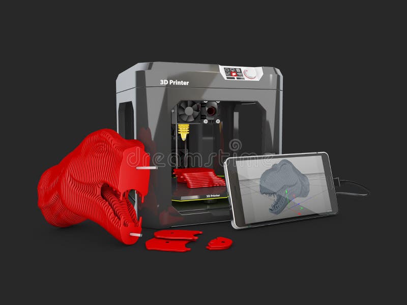 3d Illustration of 3D Printer and 3D Sample Model. 3D Rendering Image ...