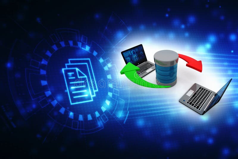 3d Illustration of Data Sharing with Computer, Internet Communication ...