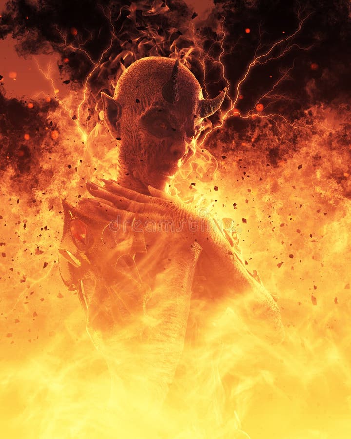 3D Illustration Demon Woman Burns in a Hellfire Stock Illustration ...