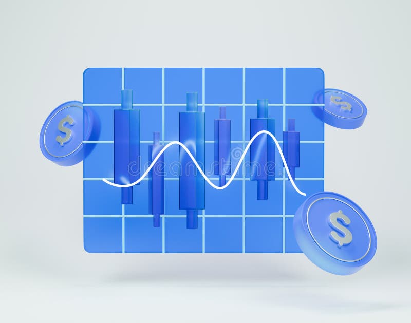 A 3D Icon Representing Candlestick Patterns and Dollar Coins Displayed ...
