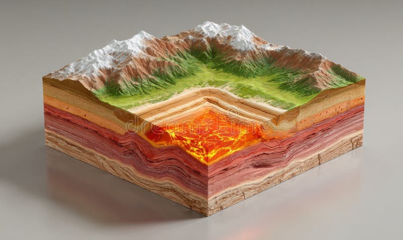 A 3D Illustration Depicting a Cross-section of the Earth S Surface To ...