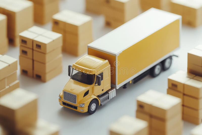 A 3D Illustration Depicting a Delivery Concept with Trucks Loading ...