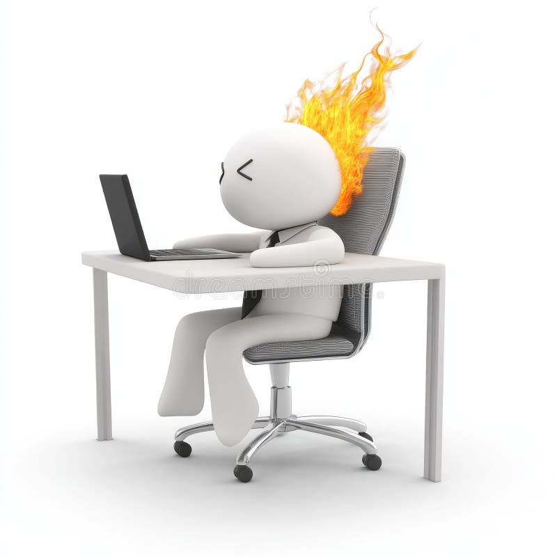 Overwhelmed Office Worker: 3D Render of Stressed Person at Desk Stock ...
