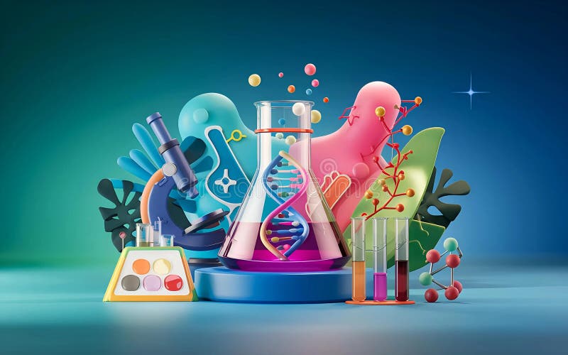 A 3D Illustration Depicting a Science Lab with Colorful Elements. it ...