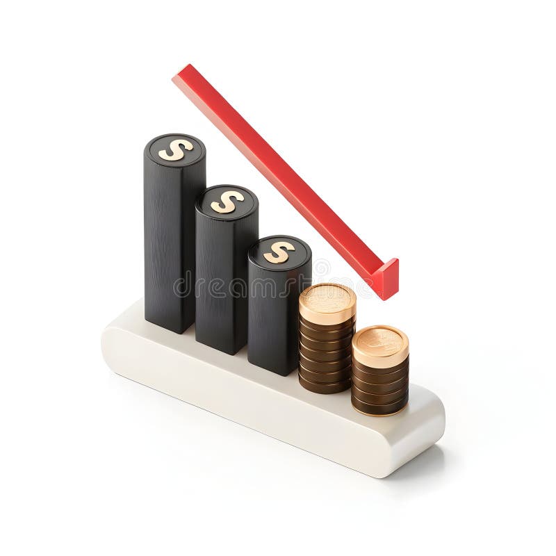 Falling Financial Graph with Stacked Coins Finance Stock Illustration ...