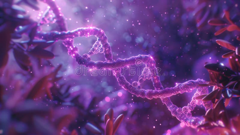 A 3D Illustration Depicts a Glowing Blue DNA Helix with Light Particles ...