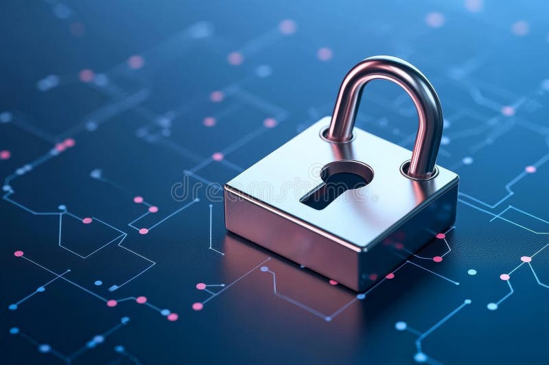 The 2D Illustration Depicts a Padlock Closed on a Digital Background As ...