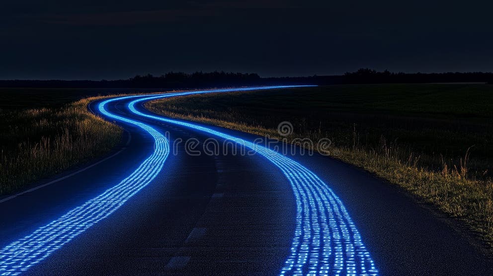 A 3D Illustration Depicts Streaming Binary Data on a Digital Highway ...